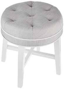 hillsdale, sophia round tufted wood and upholstered backless vanity stool for makeup room or bathroom, gray