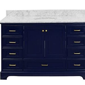 Kitchen Bath Collection Harper 60-inch Single Bathroom Vanity (Carrara/Royal Blue): Includes Royal Blue Cabinet with Authentic Italian Carrara Marble Countertop and White Ceramic Sink