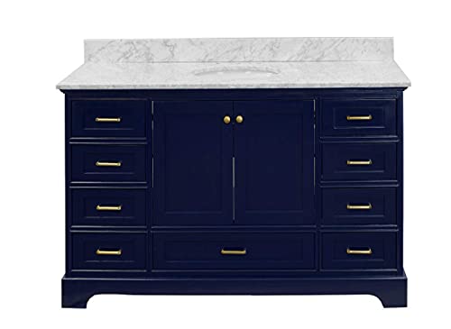 Kitchen Bath Collection Harper 60-inch Single Bathroom Vanity (Carrara/Royal Blue): Includes Royal Blue Cabinet with Authentic Italian Carrara Marble Countertop and White Ceramic Sink