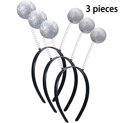 Honoson 3 Pieces Alien Headband with Silver Martian Antenna and Alien Ears for Halloween Party Costume Accessory