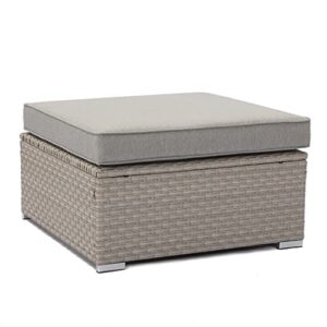 cosiest outdoor furniture add-on ottoman for expanding wicker sectional sofa set w warm gray thick cushion for garden, pool, backyard