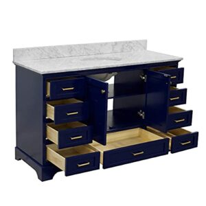 Kitchen Bath Collection Harper 60-inch Single Bathroom Vanity (Carrara/Royal Blue): Includes Royal Blue Cabinet with Authentic Italian Carrara Marble Countertop and White Ceramic Sink