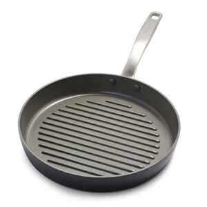 greenpan chatham hard anodized healthy ceramic nonstick, 11" grill pan, pfas-free, dishwasher safe, oven safe, gray