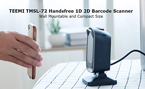 TEEMI Handsfree 2D QR Desktop Barcode Scanner, 1D Handheld Automatic Omnidirectional USB Reader CMOS Image Sensor, Wall Mountable Large Scanning Window Capture Screen Codes, TMSL-72