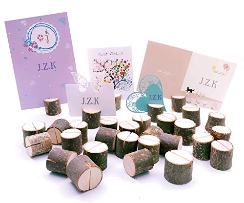 JZK 30 x Real Wood Wedding Table Number Holders Name Card Photo memo Place Card Holder Stand for Rustic Theme Wedding Christmas Birthday Garden BBQ Party