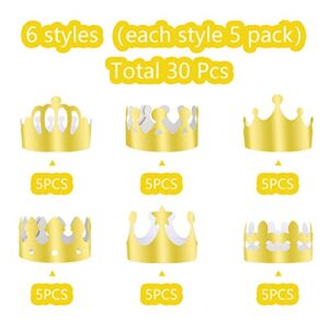 TUPARKA 30 Pcs Paper Crown Golden King Crowns Gold Foil Party Crown Hat Cap for Birthday Celebration Baby Shower Photo Props