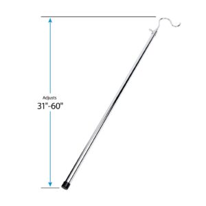 SSWBasics Chrome Reach Garment Hook - Durable Chrome Clothes Hook Pole - Adjustable High Reach Garment Hook - Extendable Metal Clothing Hook Pole for Retail, Boutique, and Home Closet Organization