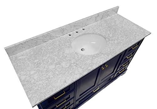 Kitchen Bath Collection Harper 60-inch Single Bathroom Vanity (Carrara/Royal Blue): Includes Royal Blue Cabinet with Authentic Italian Carrara Marble Countertop and White Ceramic Sink