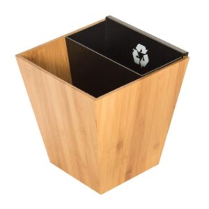 dual divided trash can with removable inner bin for separating trash from recycling. great for home offices, desks, work from home - crafted from eco-friendly bamboo