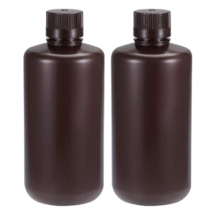 uxcell plastic lab chemical reagent bottle 1000ml/33.8oz small mouth sample sealing liquid storage container brown 2pcs