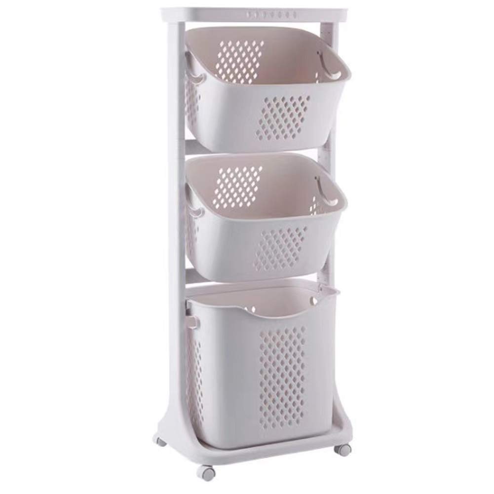 Multipurpose Sorter Basket ,3-Tier Laundry Basket with Wheel Rolling Laundry Sorter Hamper for Kitchen Bedroom Baedroom Bathroom ,Tier Basket Stand with 6 Side Hooks Storage Shelf