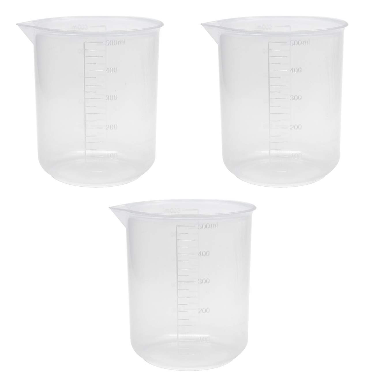 Sscon 3Pcs 500ml Lab Graduated Beakers Transparent Plastic Measuring Cups for Laboratory Kitchen