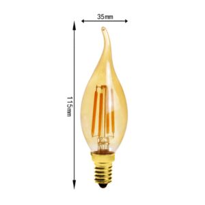 MaoTopCom 6-Pack E14 4W C35 Dimmable LED Filament Bulb, 2200K Warm White 400LM Edison Candle Flame Shape Bent Tip Light Bulb, C35 Amber Glass Globe Cover, 40 Watt Equivalent, AC 110V