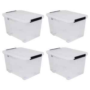 hommp 4 packs 30 liter clear large storage boxes container with lids and wheels