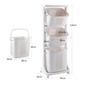 Multipurpose Sorter Basket ,3-Tier Laundry Basket with Wheel Rolling Laundry Sorter Hamper for Kitchen Bedroom Baedroom Bathroom ,Tier Basket Stand with 6 Side Hooks Storage Shelf