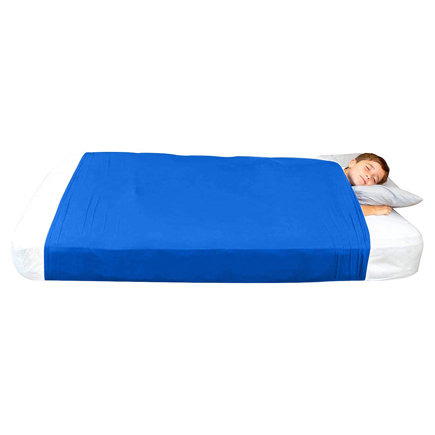 Special Supplies Sensory Bed Sheet for Kids Compression Alternative to Weighted Blankets - Breathable, Stretchy - Cool, Comfortable Sleeping Bedding (Blue, Queen)