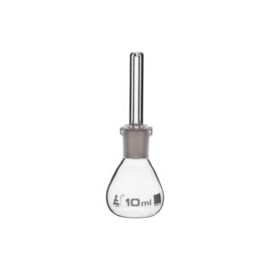 EISCO 10mL Specific Gravity Bottle - Borosilicate Glass - Flat Bottom with Perforated Stopper - For Determining Liquid Density Labs