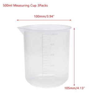 Sscon 3Pcs 500ml Lab Graduated Beakers Transparent Plastic Measuring Cups for Laboratory Kitchen