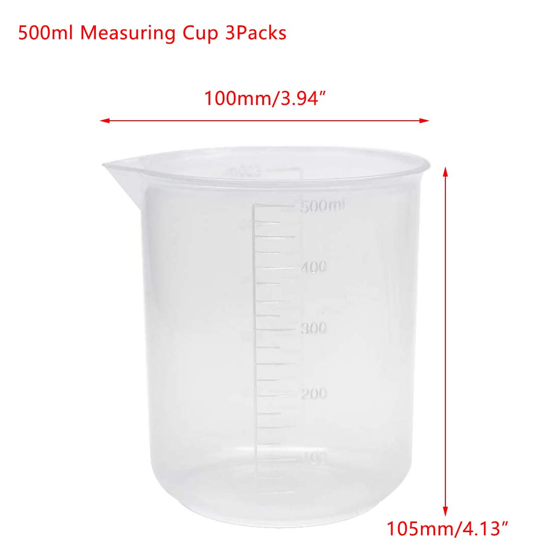 Sscon 3Pcs 500ml Lab Graduated Beakers Transparent Plastic Measuring Cups for Laboratory Kitchen