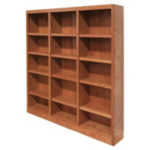 traditional 72" tall 15-shelf triple wide wood bookcase in dry oak