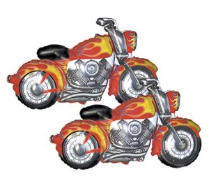 set of 2 flaming red motorcycle jumbo 45" foil party balloons