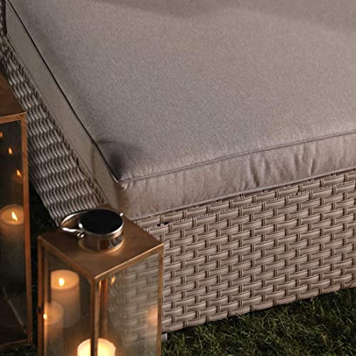 COSIEST Outdoor Furniture Add-on Ottoman for Expanding Wicker Sectional Sofa Set w Warm Gray Thick Cushion for Garden, Pool, Backyard