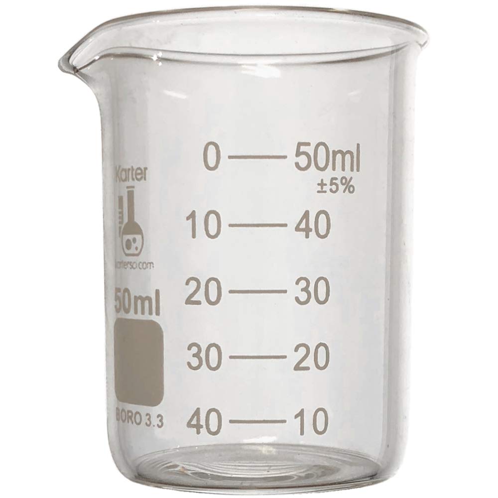 50ml Beaker, Low Form Griffin, Borosilicate 3.3 Glass, Graduated, Double Scale, Karter Scientific 213D46 (Pack of 6)