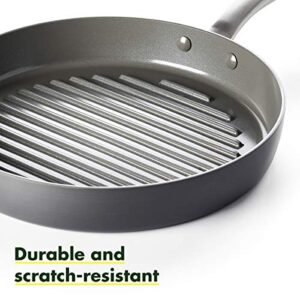 GreenPan Chatham Hard Anodized Healthy Ceramic Nonstick, 11" Grill Pan, PFAS-Free, Dishwasher Safe, Oven Safe, Gray