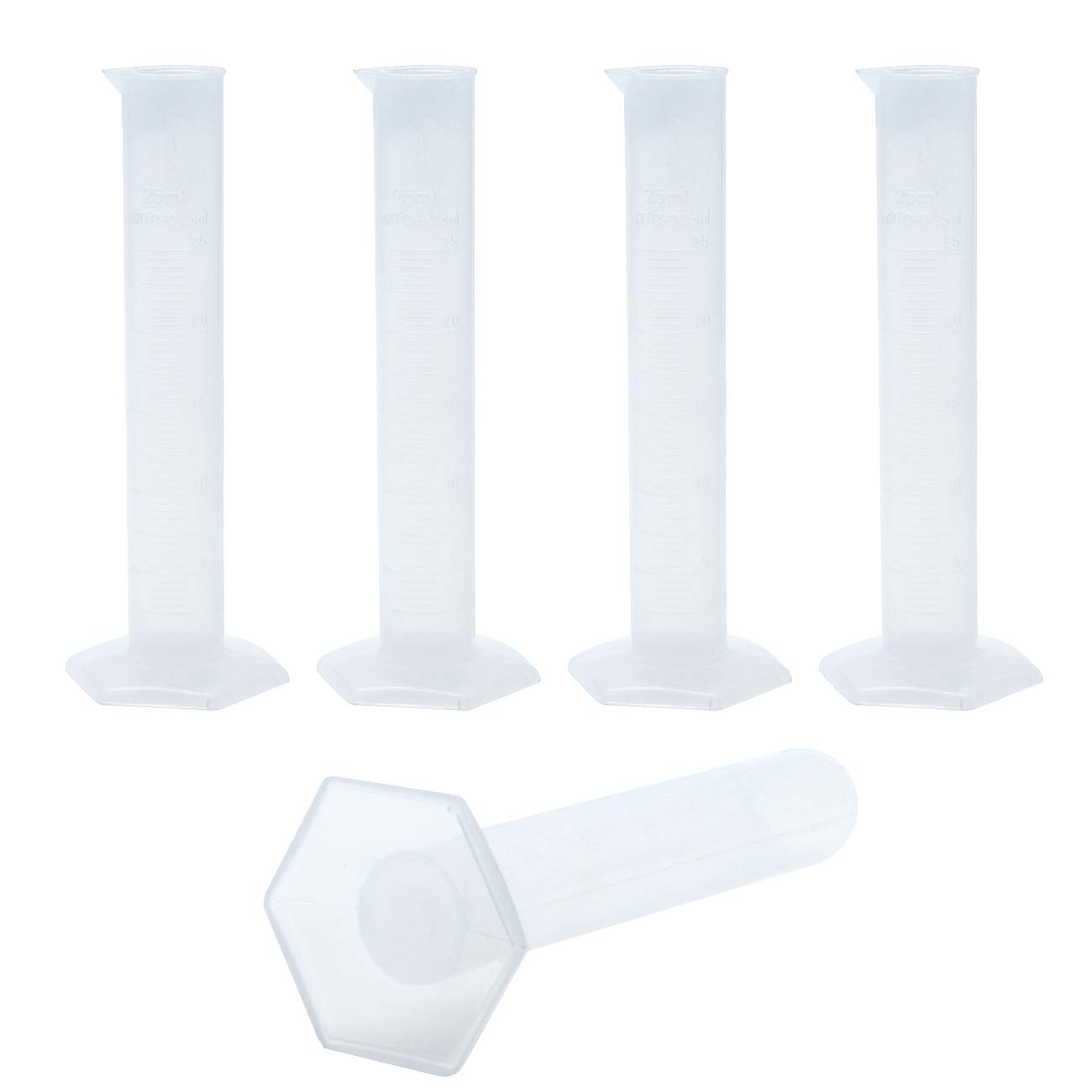 Sscon 5Pcs 25ml Hex Base Graduated Cylinders Polypropylene Laboratory Volume Measuring Cylinder Plastic Instrument