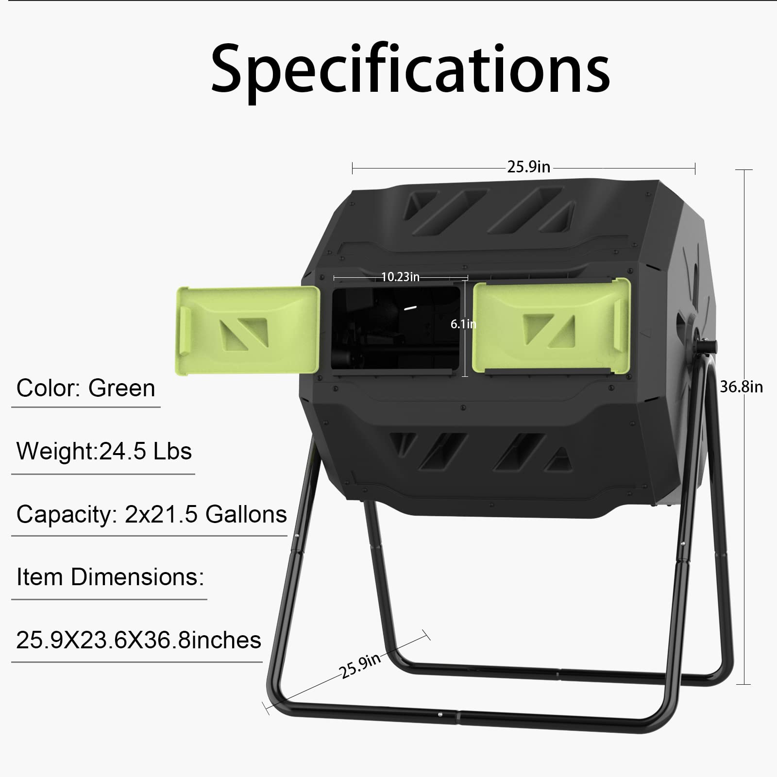 SQUEEZE master Compost Bin 43 Gallon Outdoor Tumbler composters Garden Tumbling or Rotating Compost Green Door