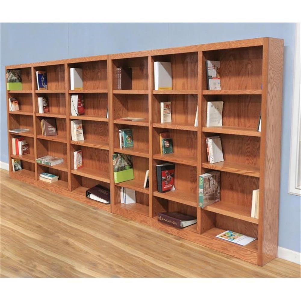 Traditional 72" Tall 15-Shelf Triple Wide Wood Bookcase in Dry Oak