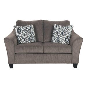 Signature Design by Ashley Nemoli Contemporary Chenille Loveseat with 2 Accent Pillows, Gray