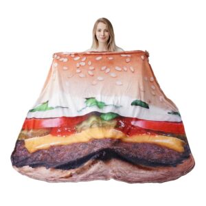 battilo home 71 inch hamburger blanket adult size, for women, teens, funny food blankets that look like food, cute fleece blanket for everyone