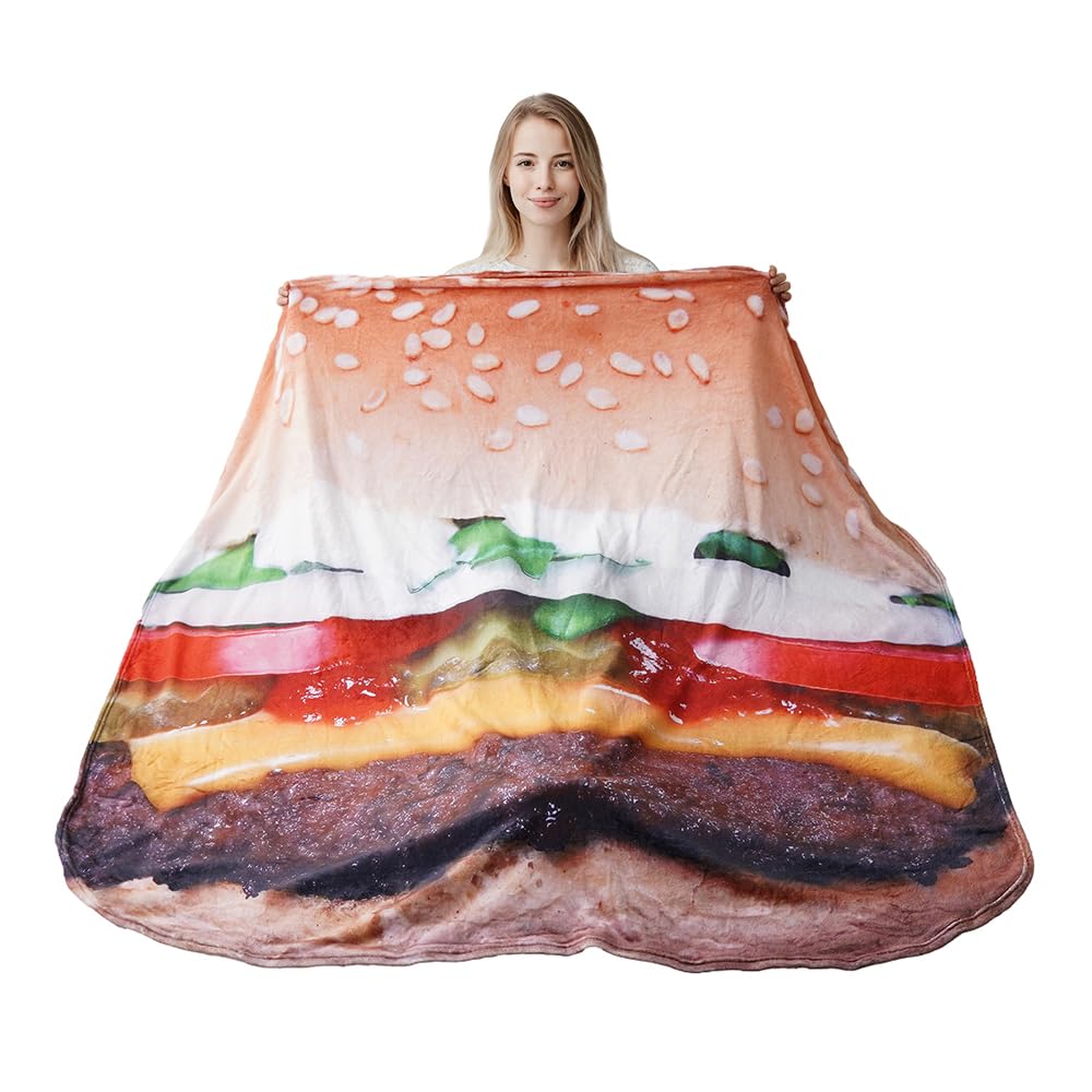 BATTILO HOME 71 Inch Hamburger Blanket Adult Size, for Women, Teens, Funny Food Blankets That Look Like Food, Cute Fleece Blanket for Everyone