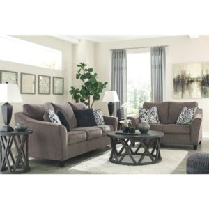 Signature Design by Ashley Nemoli Contemporary Chenille Loveseat with 2 Accent Pillows, Gray