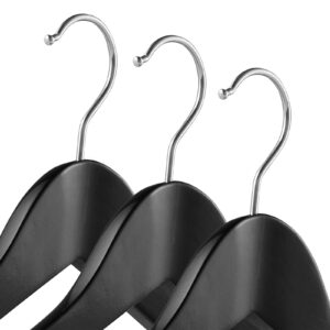 Casafield - 6 Black Wide Shoulder Wooden Suit Hangers - Premium Lotus Wood, Non-Slip Pant Bar & Chrome Swivel Hook for Dress Clothes, Coats, Jackets, Pants, Shirts, Skirts