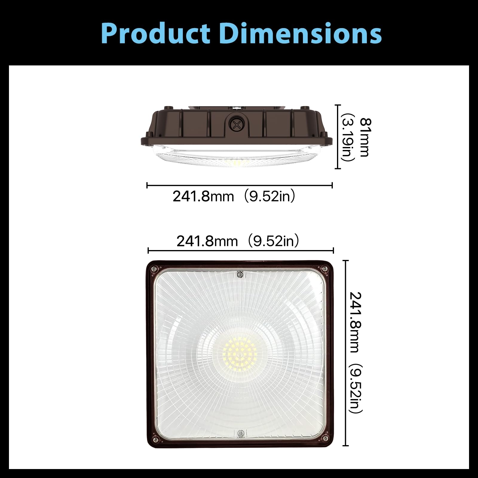 HYPERLITE LED Canopy Light 45W 6300Lumens,9.5"x9.5" LED Canopy Lights 5000K Daylight,Ideal and Commerical Canopy LED Lights for Garage,Carport,Shop,Workshop,Underpass,Entrance