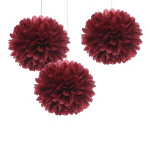 weven 12" burgundy tissue pom poms diy hanging paper flower balls for bridal shower birthday party wedding backdrop dessert table decoration supplies, pack of 12