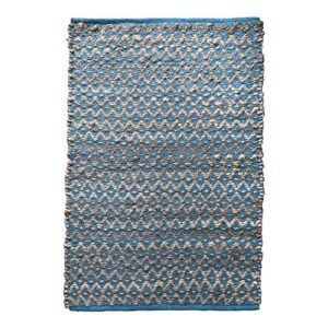 Jute Cotton Rug 2x3'- Hand Woven by Skilled Artisans, for Any Room of Your Home décor - Reversible for Double The wear - Diamond Design - Jute Cotton Rug - Natural Teal,Kitchen Rug,Entry Way Rug