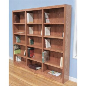 Traditional 72" Tall 15-Shelf Triple Wide Wood Bookcase in Dry Oak