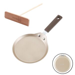 chefmade mini crepe pan with bamboo spreader, 6-inch non-stick pancake pan with insulating silicone handle for gas, induction, electric cooker (champagne gold)