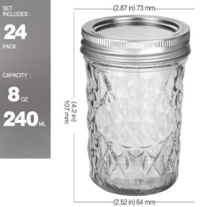 VERONES Mason Jars 8OZ, 8 OZ Canning Jars Jelly Jars With Regular Lids and Bands, Ideal for Jam, Honey, Wedding Favors, Shower Favors, 24 PACK