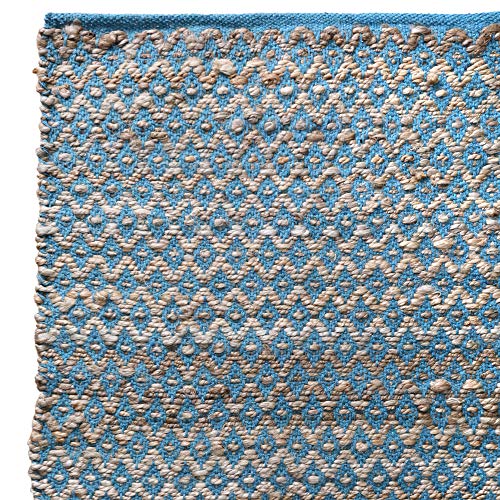 Jute Cotton Rug 2x3'- Hand Woven by Skilled Artisans, for Any Room of Your Home décor - Reversible for Double The wear - Diamond Design - Jute Cotton Rug - Natural Teal,Kitchen Rug,Entry Way Rug