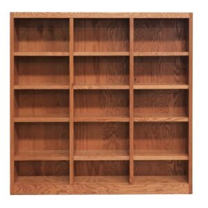 Traditional 72" Tall 15-Shelf Triple Wide Wood Bookcase in Dry Oak