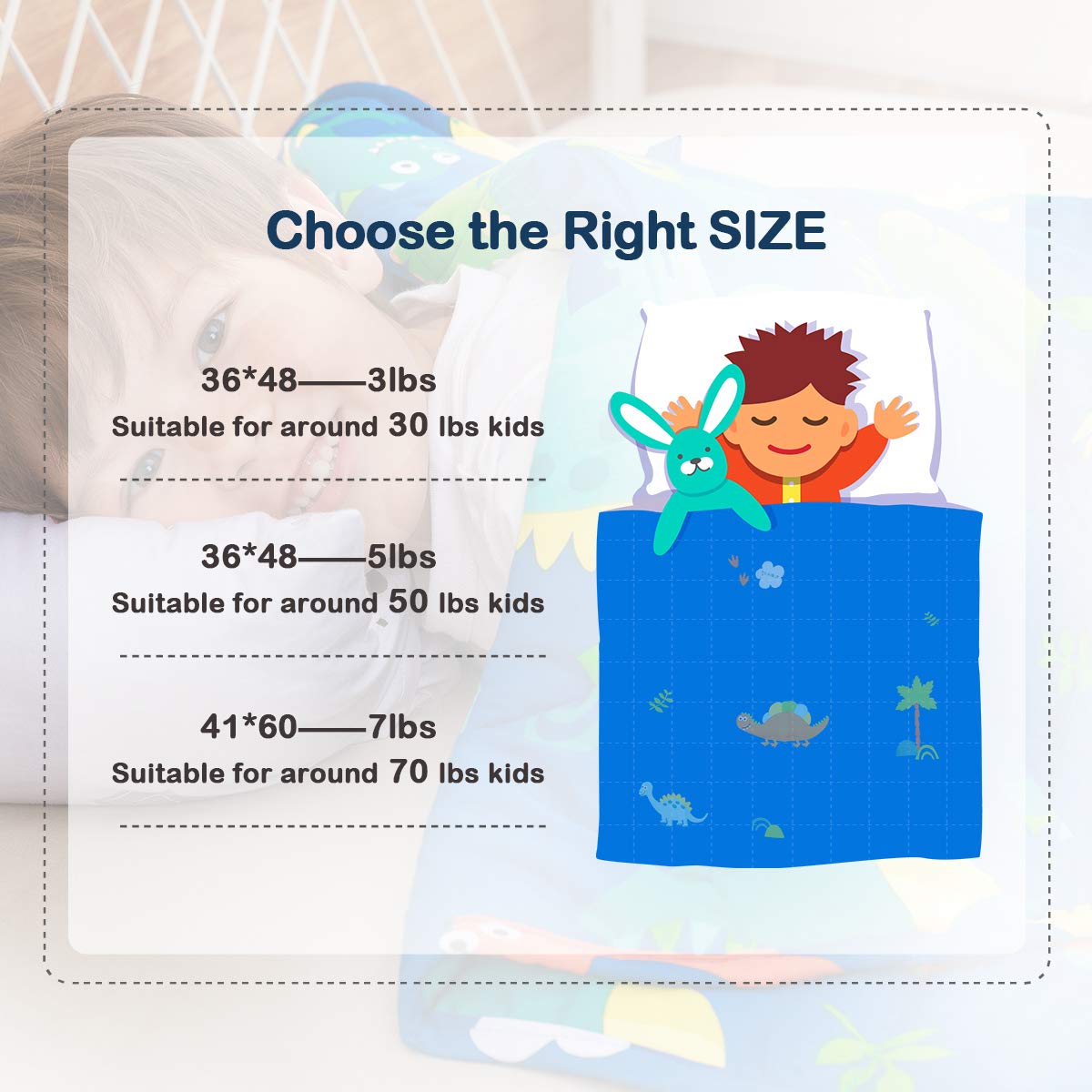 Sivio Weighted Blanket - Weighted Blanket 5 lbs Blue Dinosaur, Cotton Heavy Blanket - Small Size Bresthable Blanket(36 * 48 inches, 5 lbs)