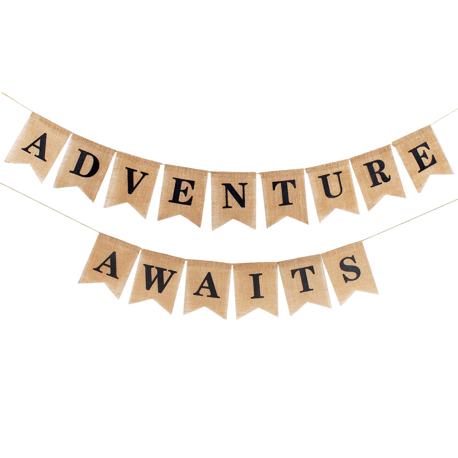 LINGTEER Adventure Awaits Burlap Banner Bunting Bon Voyage Travel Retirement Graduations Wedding Party Pennant Decorations Supplies - [Pre Strung].