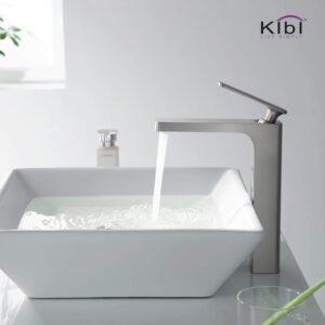 KIBI KBF1007 Infinity Single Handle Bathroom Vanity Sink Faucet | Solid Brass Lavatory Faucet with Water Supply Hose | for Bathroom Sinks, Durable & Corrosion-Resistant | Brushed Nickel Finish