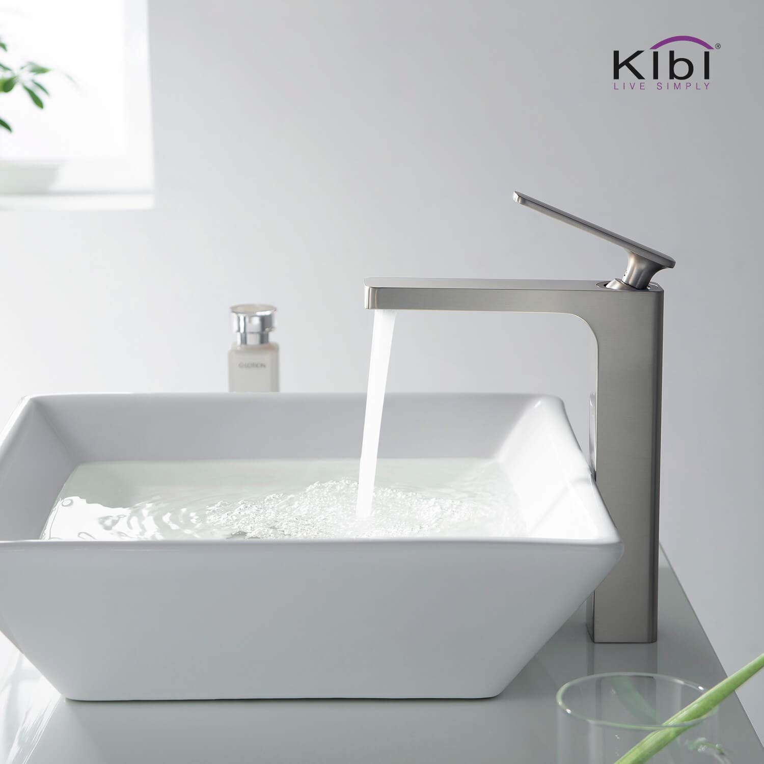 KIBI KBF1007 Infinity Single Handle Bathroom Vanity Sink Faucet | Solid Brass Lavatory Faucet with Water Supply Hose | for Bathroom Sinks, Durable & Corrosion-Resistant | Brushed Nickel Finish