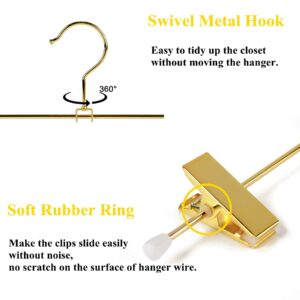 Amber Home 10 Pack Shiny Gold 12 Inch Metal Pants Skirts Hanger, Sturdy for Slacks Trousers with 2 Adjustable Non Slip Clips and Swivel Hook (10 Pack)