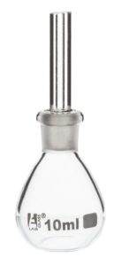 eisco 10ml specific gravity bottle - borosilicate glass - flat bottom with perforated stopper - for determining liquid density labs